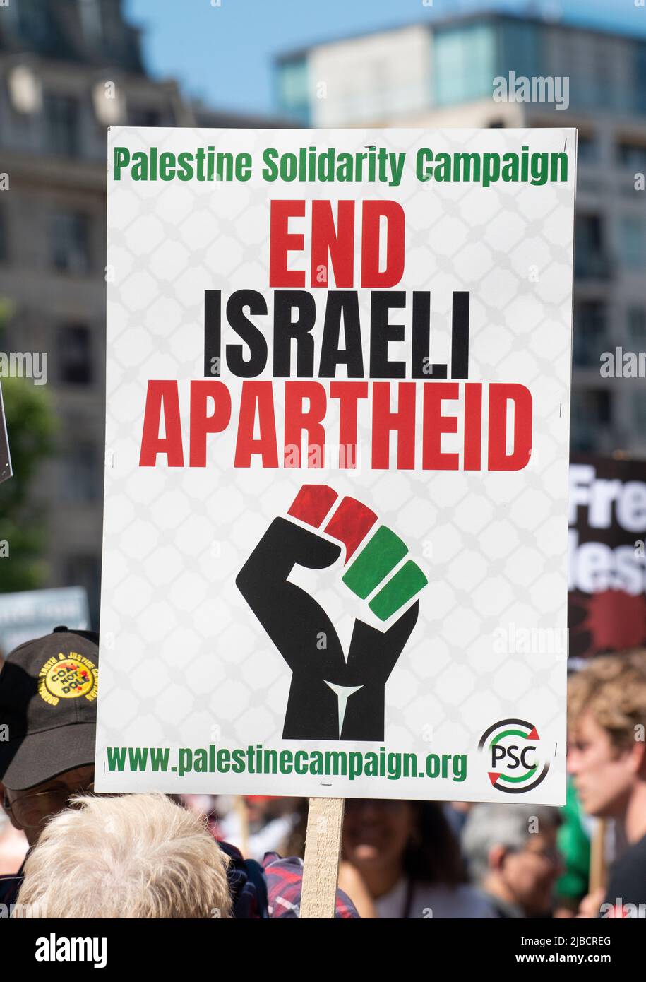 Campaign sign at the End Apartheid - Free Palestine demonstration march ...