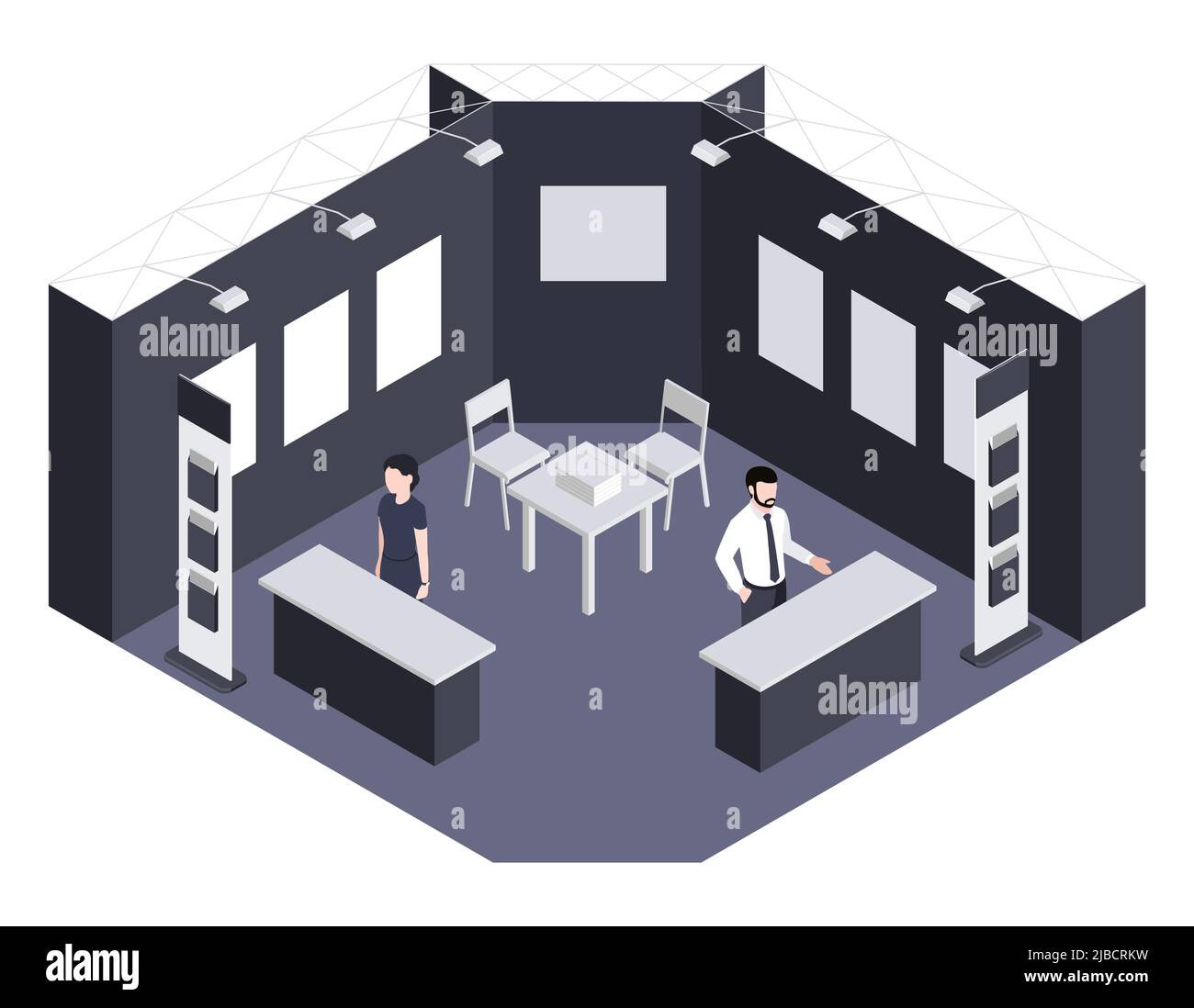 Expo center isometric background illustrated exhibition section with ...