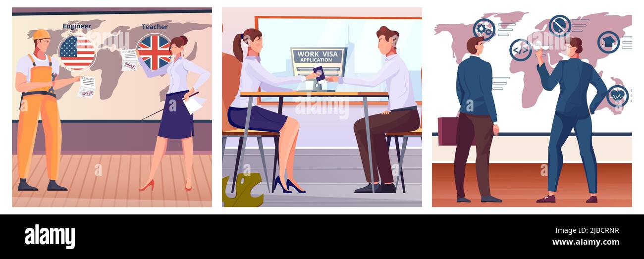 Migrant workers at office flat set isolated vector illustration Stock ...