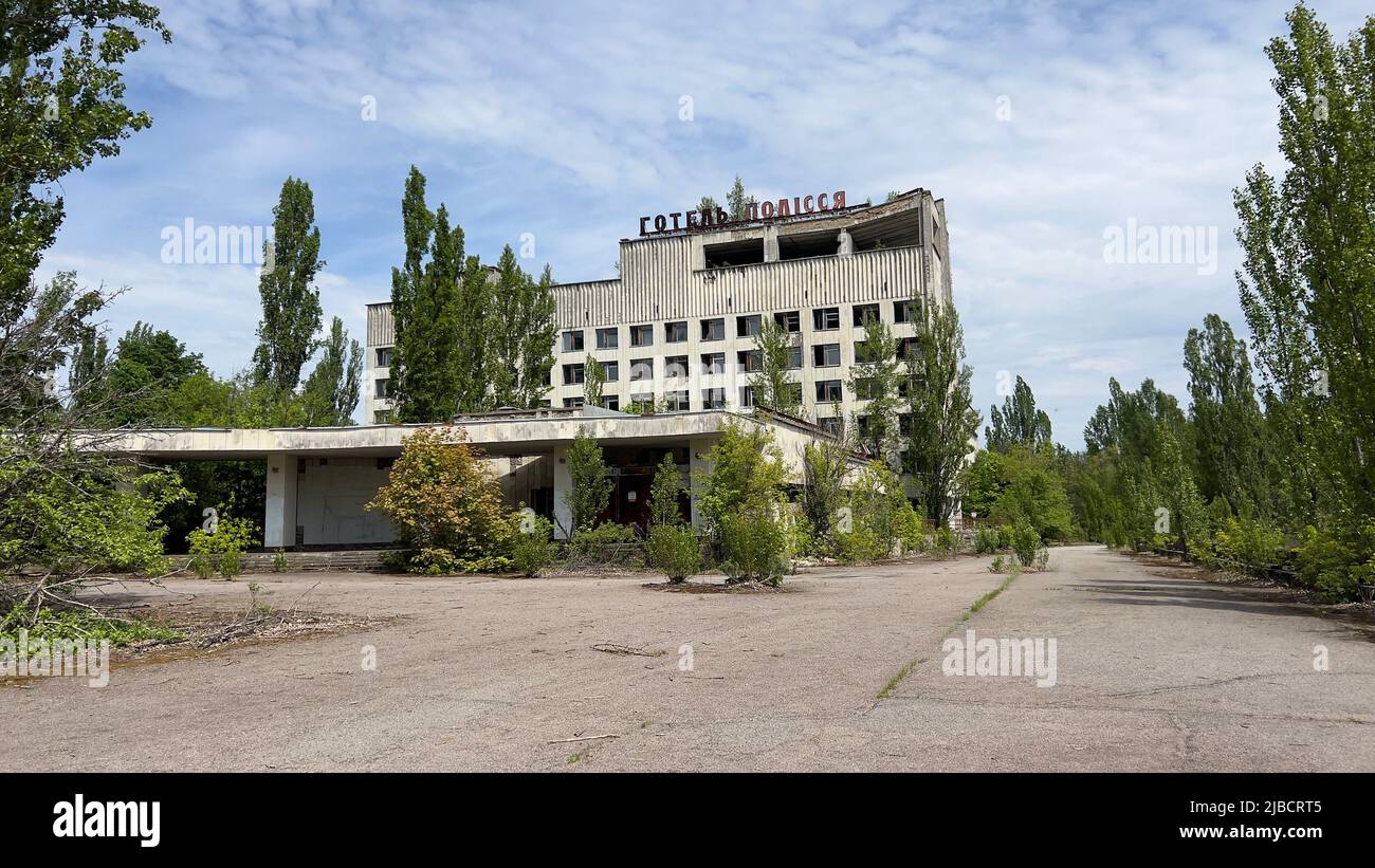 The Polissya Hotel in abandoned city Pripyat, Ukraine near the ...