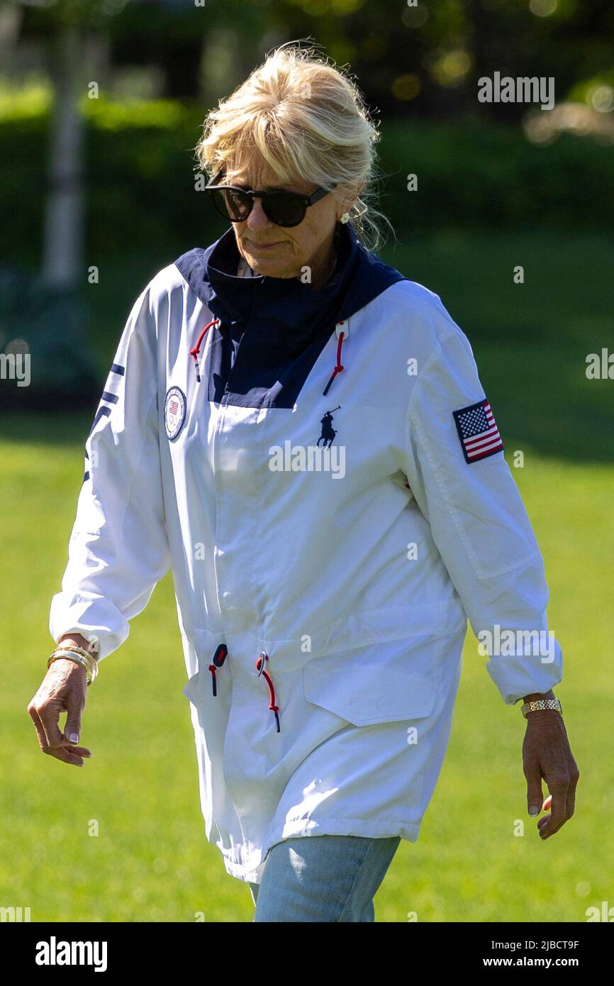 First Lady Jill Biden walks on the South Lawn of the White House after ...