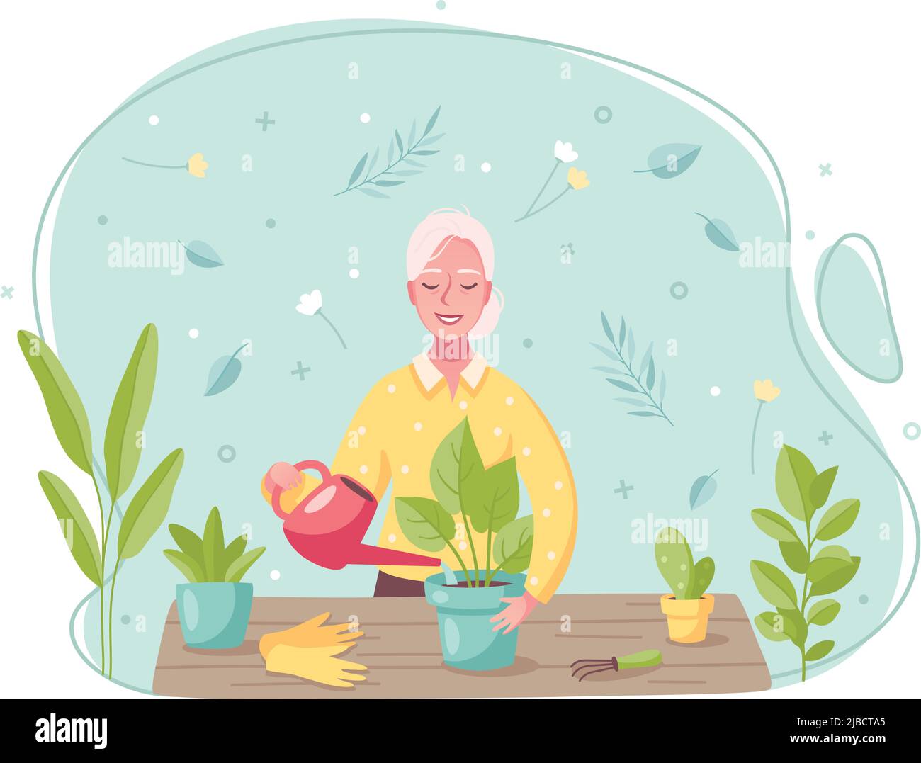 Hobby pastime activities cartoon composition with woman watering ...