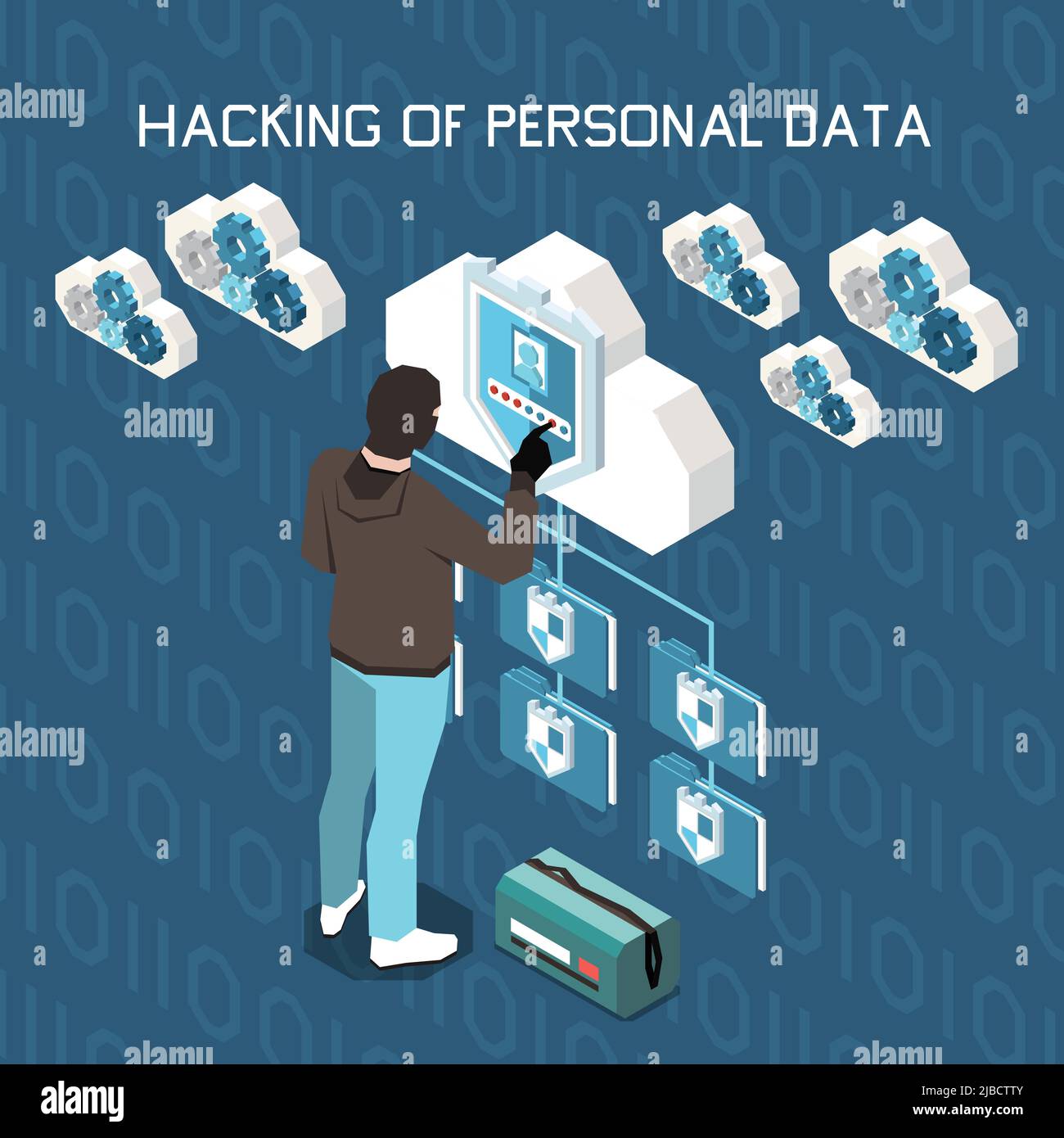Digital privacy personal data protection isometric composition with ...