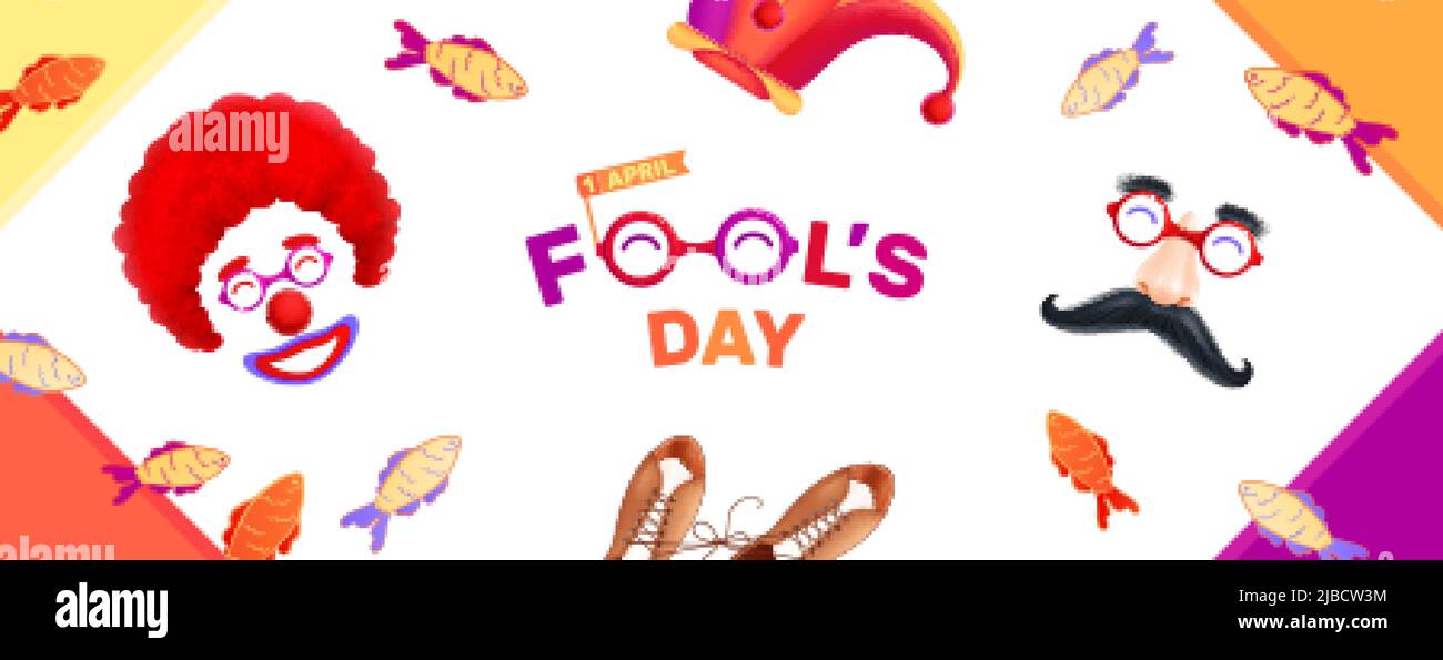 Fools day 1 april realistic composition with icons of festive masks ...