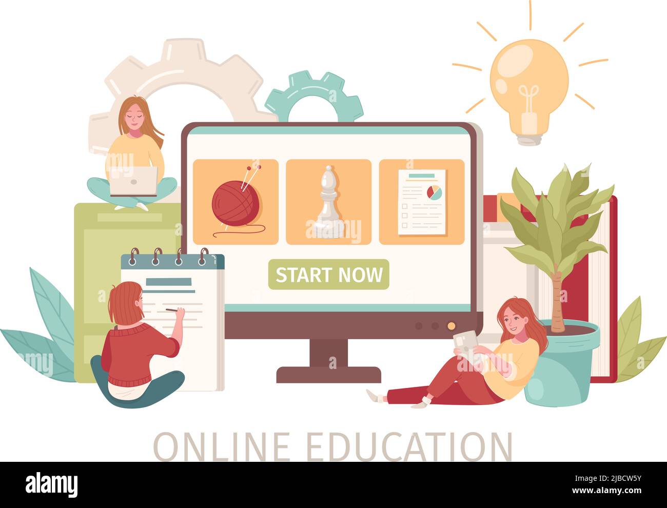 Personal growth self development composition with icons of gear lamp ...