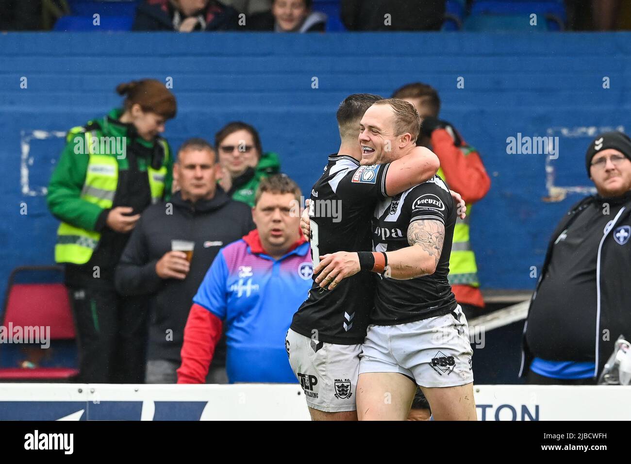 Adam Swift (2) of Hull FC celebrates his try in , on 6/5/2022. (Photo ...