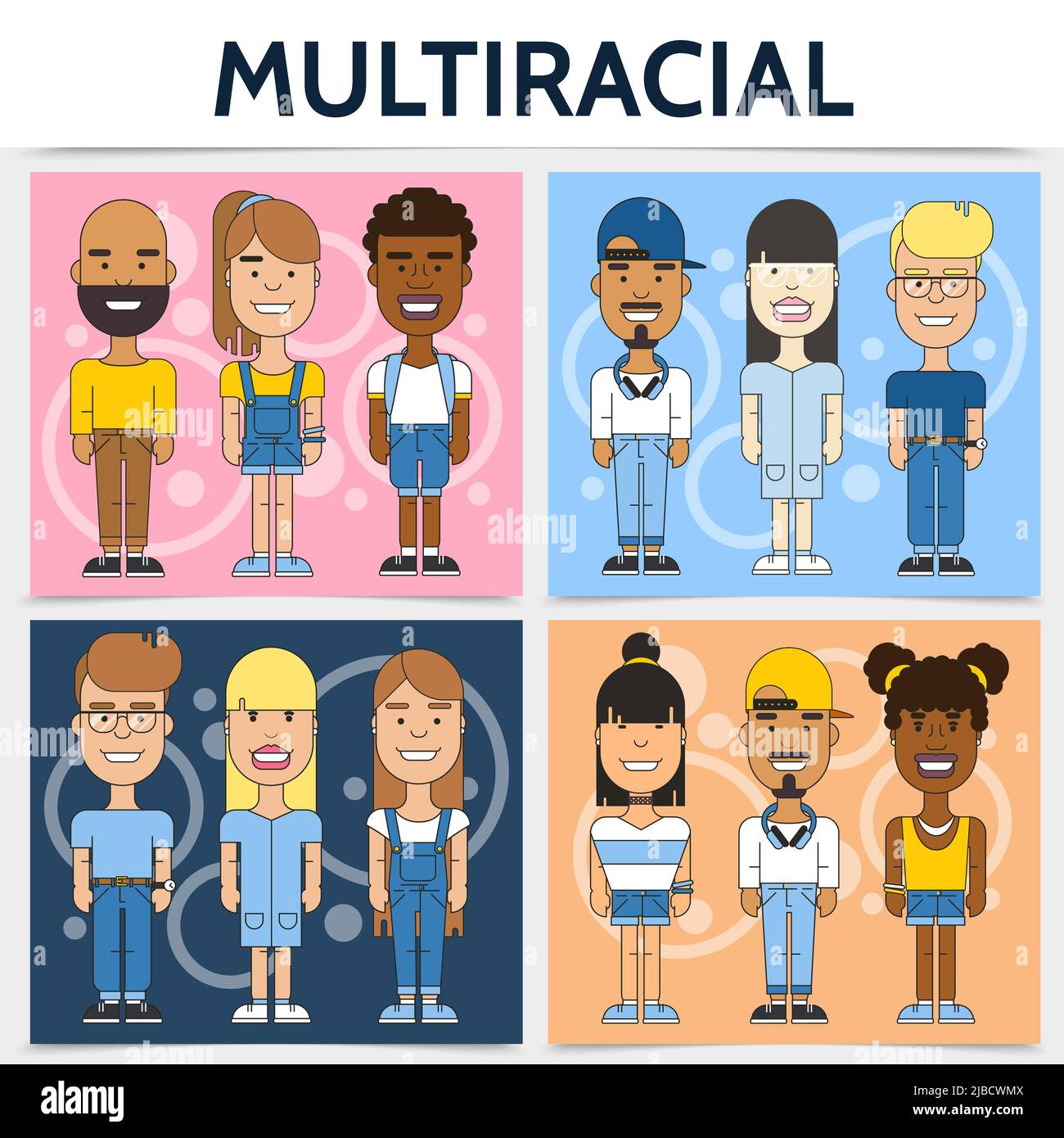 Flat multiracial families square concept with multiethnic and ...