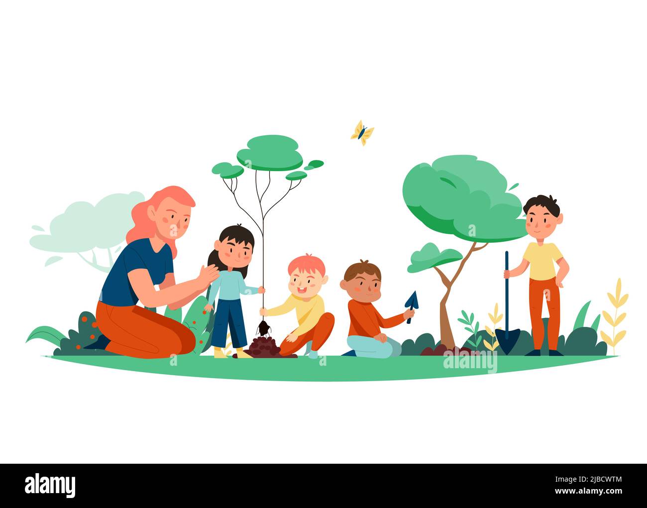 Nature study composition with outdoor landscape and cartoon style ...