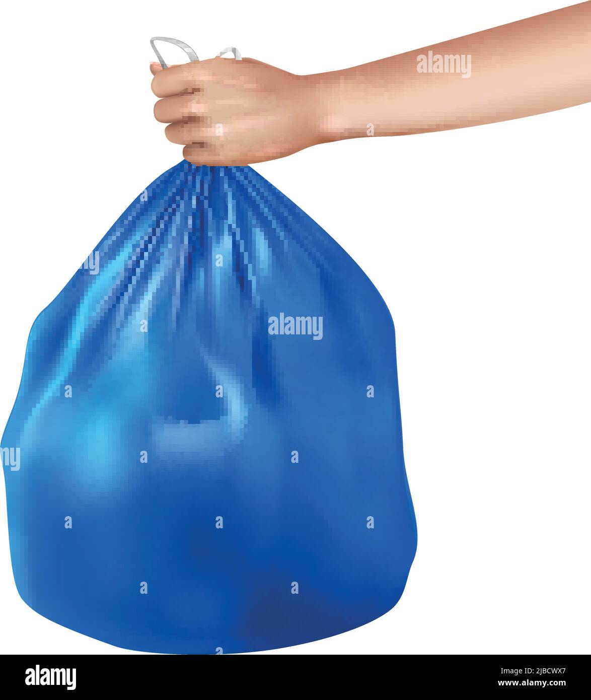 Plastic trash bag in hand realistic composition with isolated image of ...