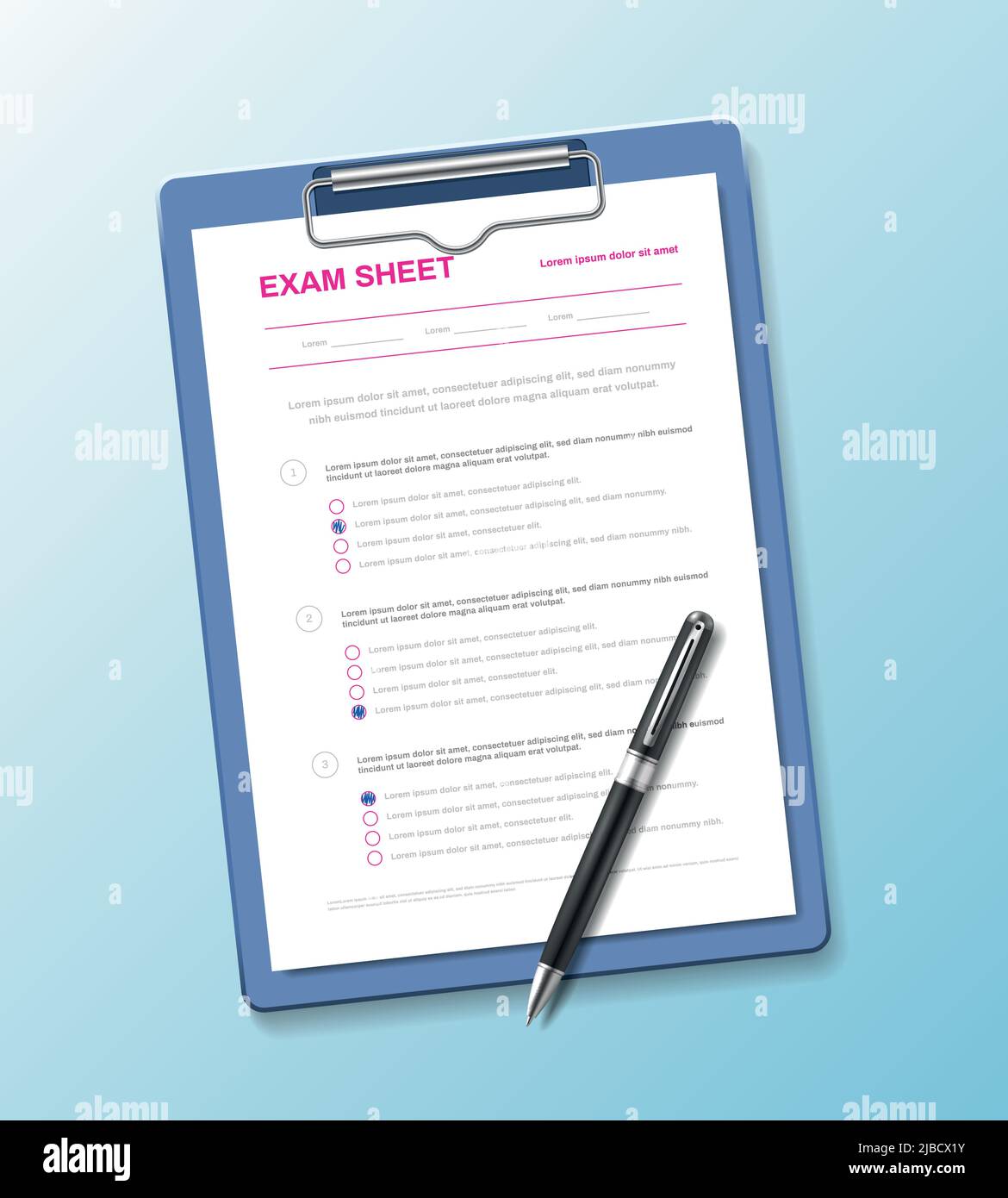 Realistic test paper questionnaire composition with exam sheet on ...