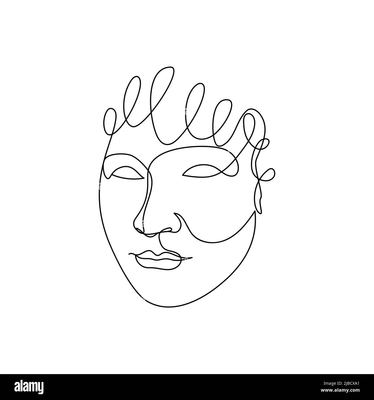 Female face single line drawing. Portrait of young beautiful girl Stock ...