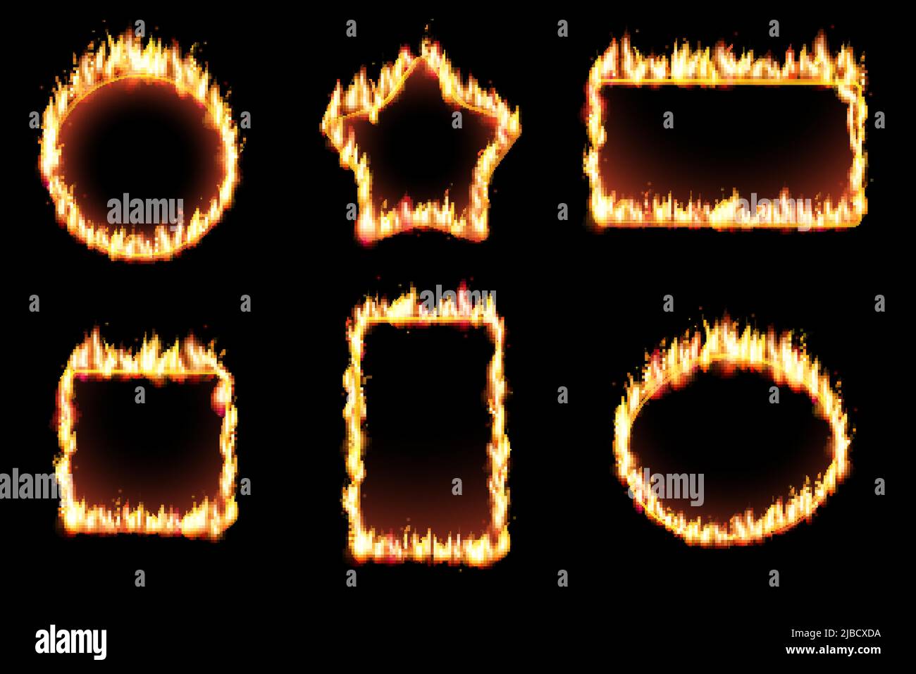 Vector set of fire frames. Burn hot, power heat, energy flammable ...