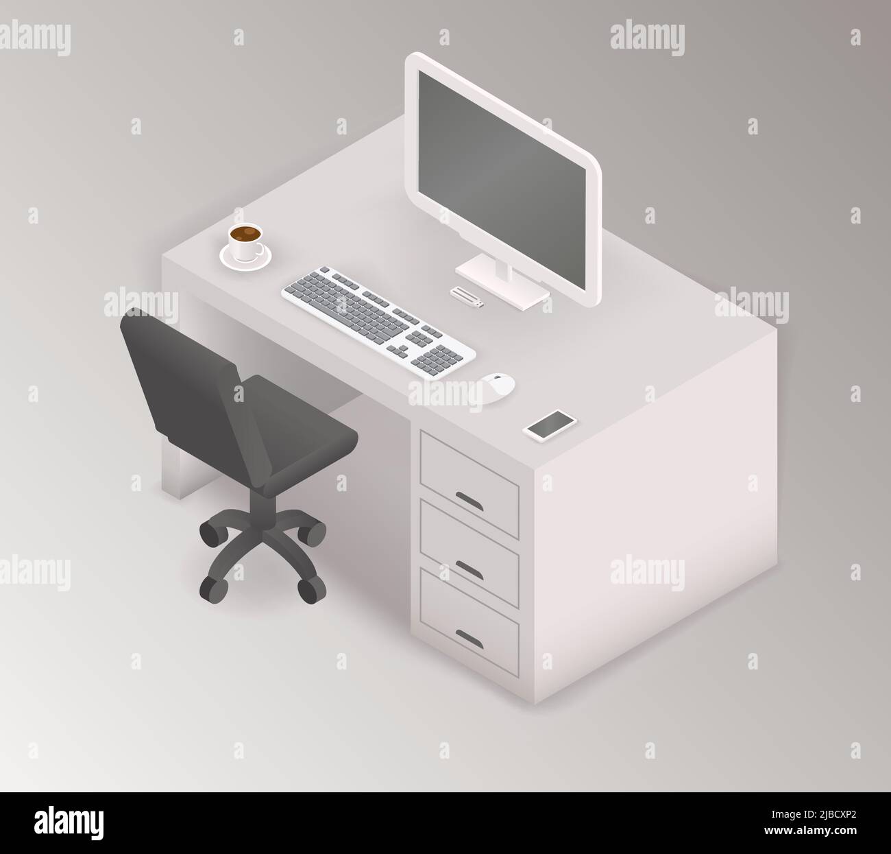 Computer desk workplace isometric 3d. Office room for work, business ...