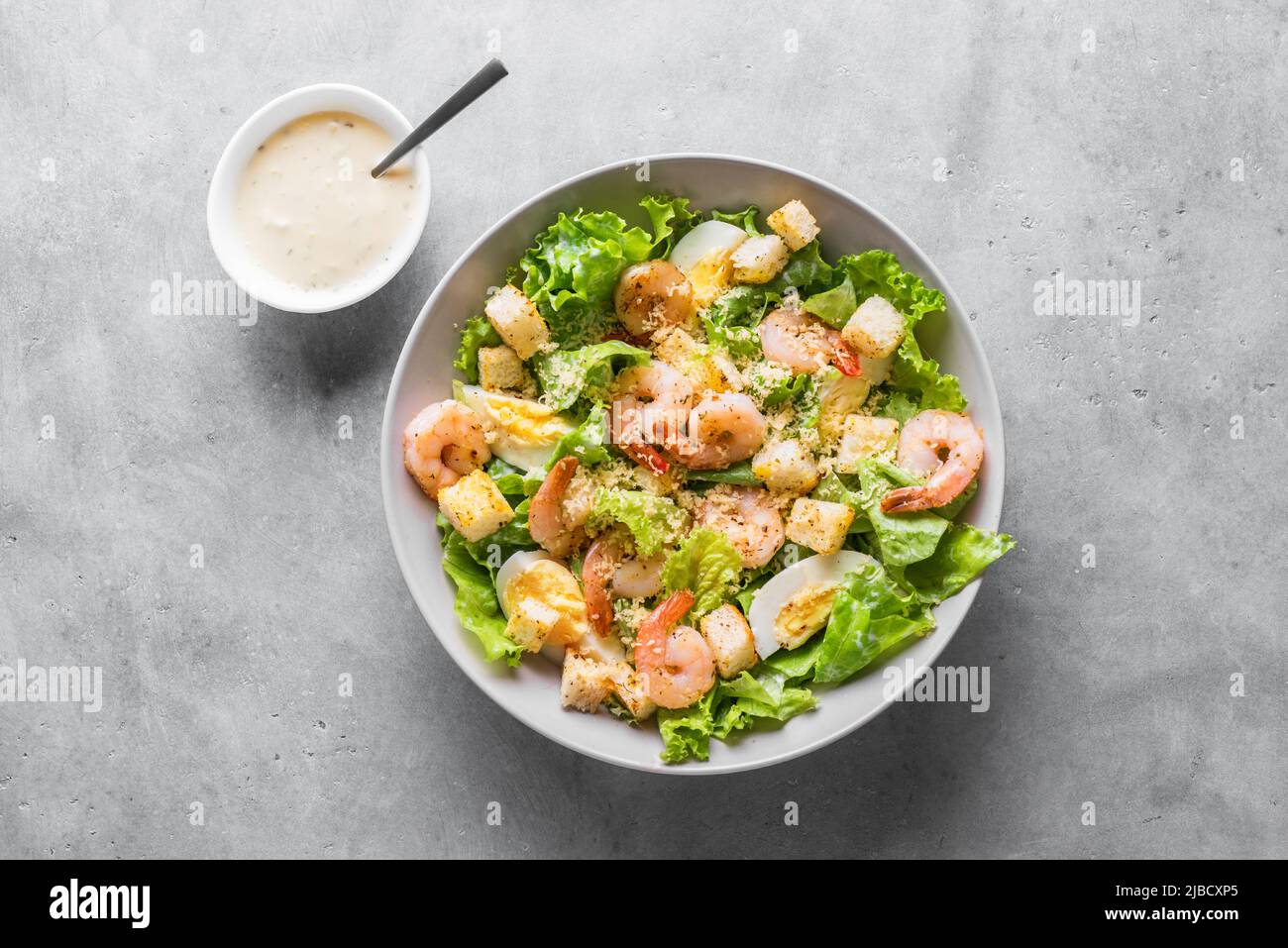 Shrimp Salad. Seafood Caesar Salad with prawns, parmesan cheese and ...