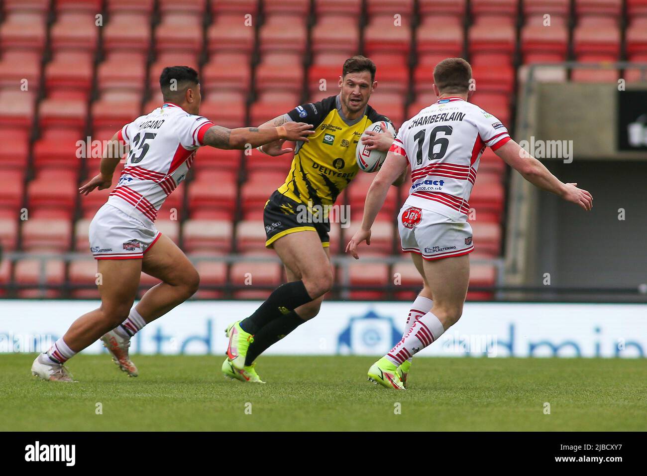 Leigh Sports Village, UK on 5 June 2022. Ben Kavanagh of Halifax runs ...