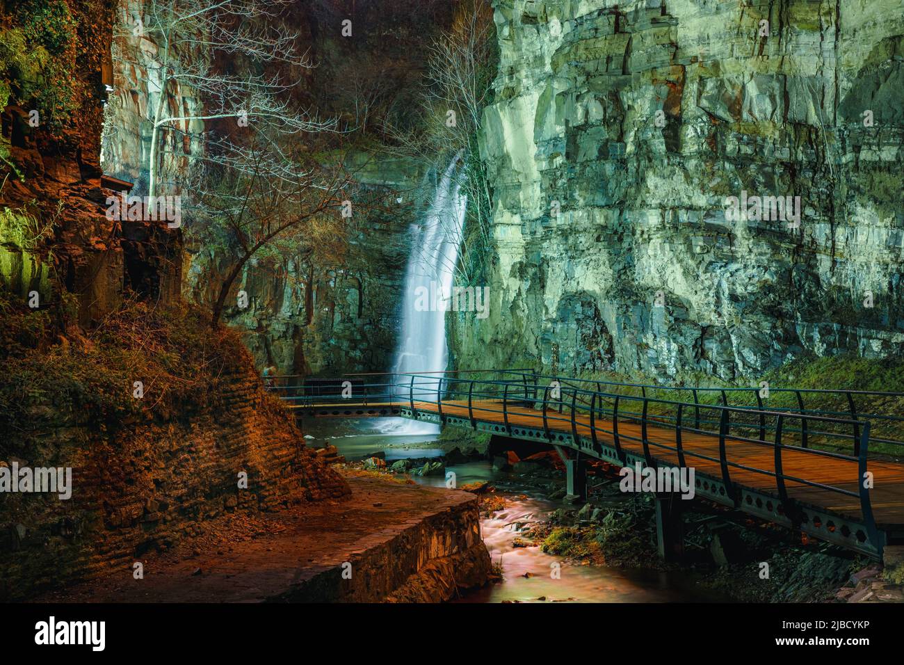 Tbilisi, Georgia, Night Scenic View Of Leghvtakhevi waterfall in rvier ...
