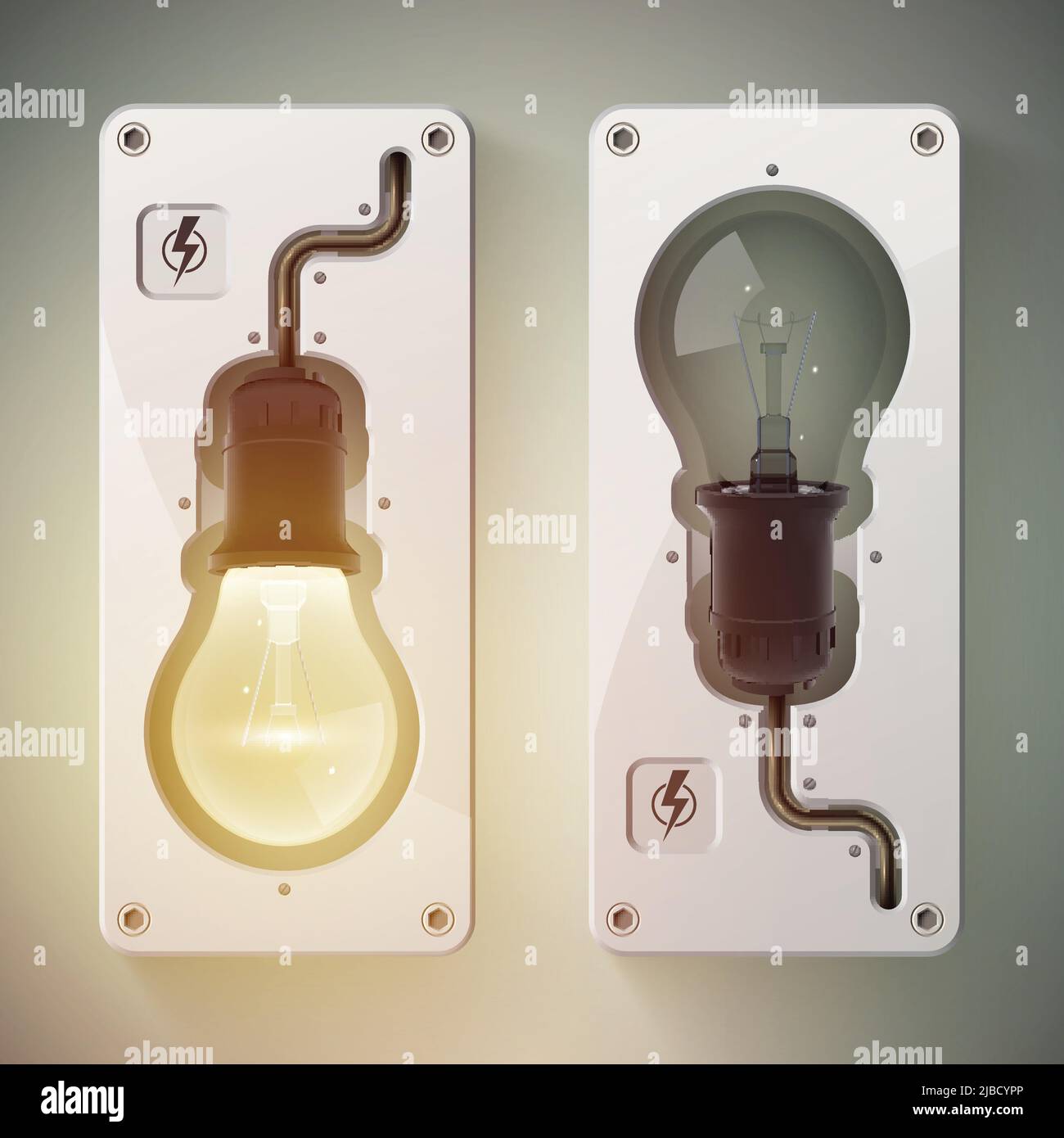 Two realistic isolated bulb with turned on light and turned off light ...
