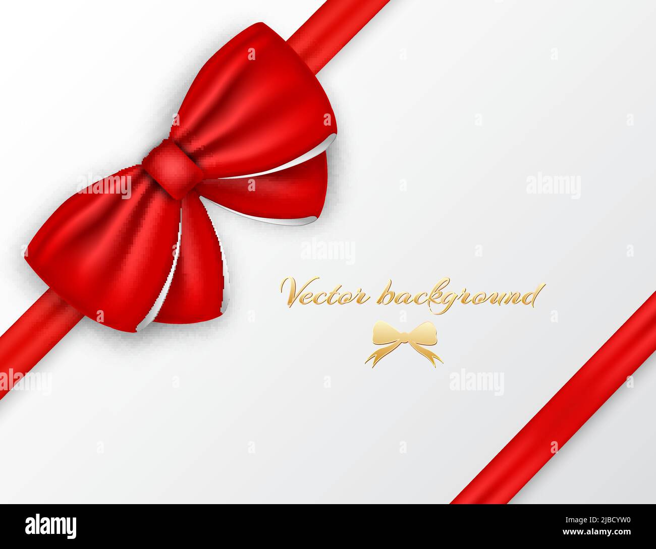 Festive decoration template with present red luxury ribbon bow on light ...