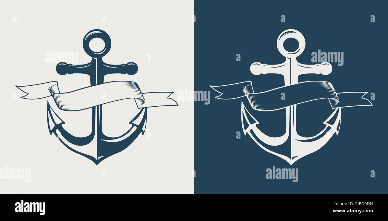 Vector Hand drawn Anchors with Ribbons Set Isolated. Design Template ...