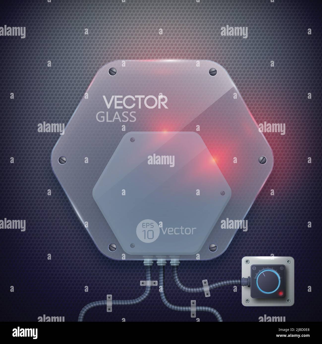 Abstract web concept with glowing electric glass hexagonal lamp on ...