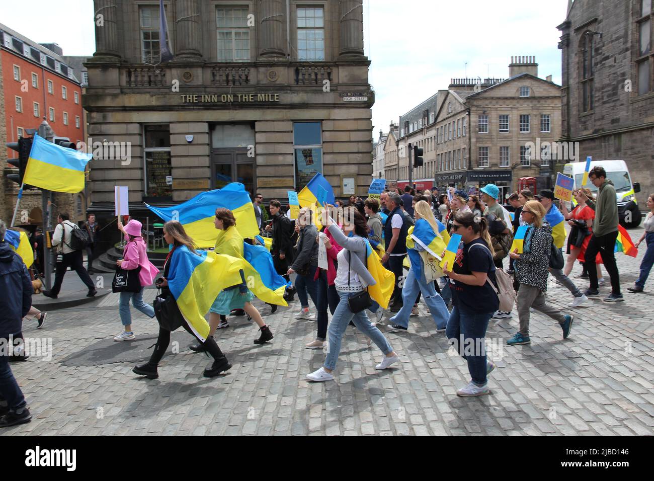People Holding Placards and Ukrainian Flags Walking Down the Royal Mile ...