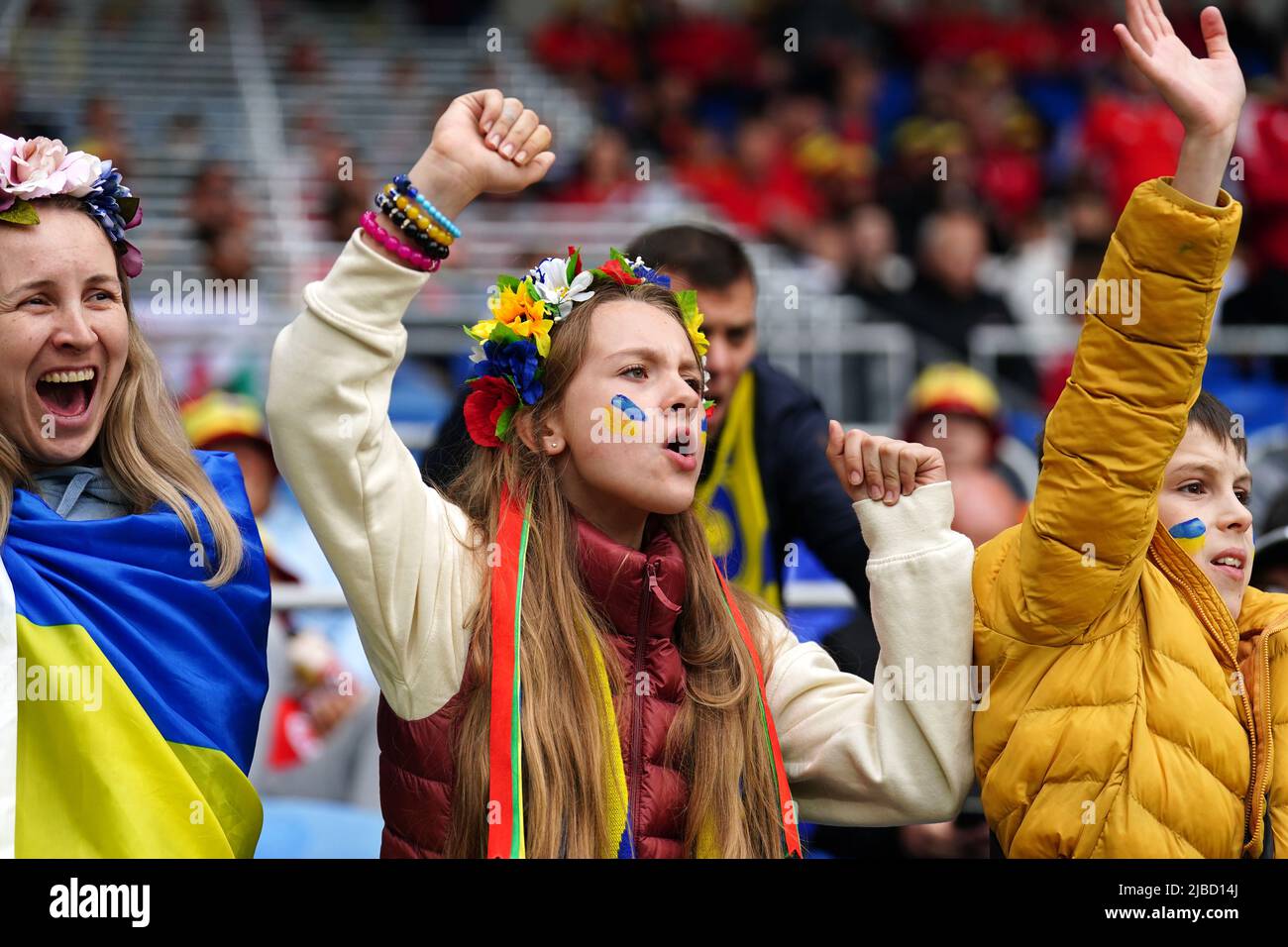 Ukraine fans in the stands show their support before the FIFA World Cup ...
