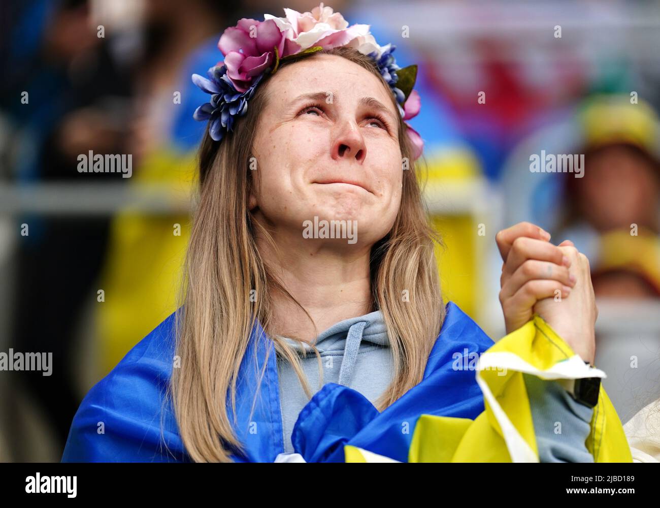 A Ukraine fan in the stands before the FIFA World Cup 2022 Qualifier ...