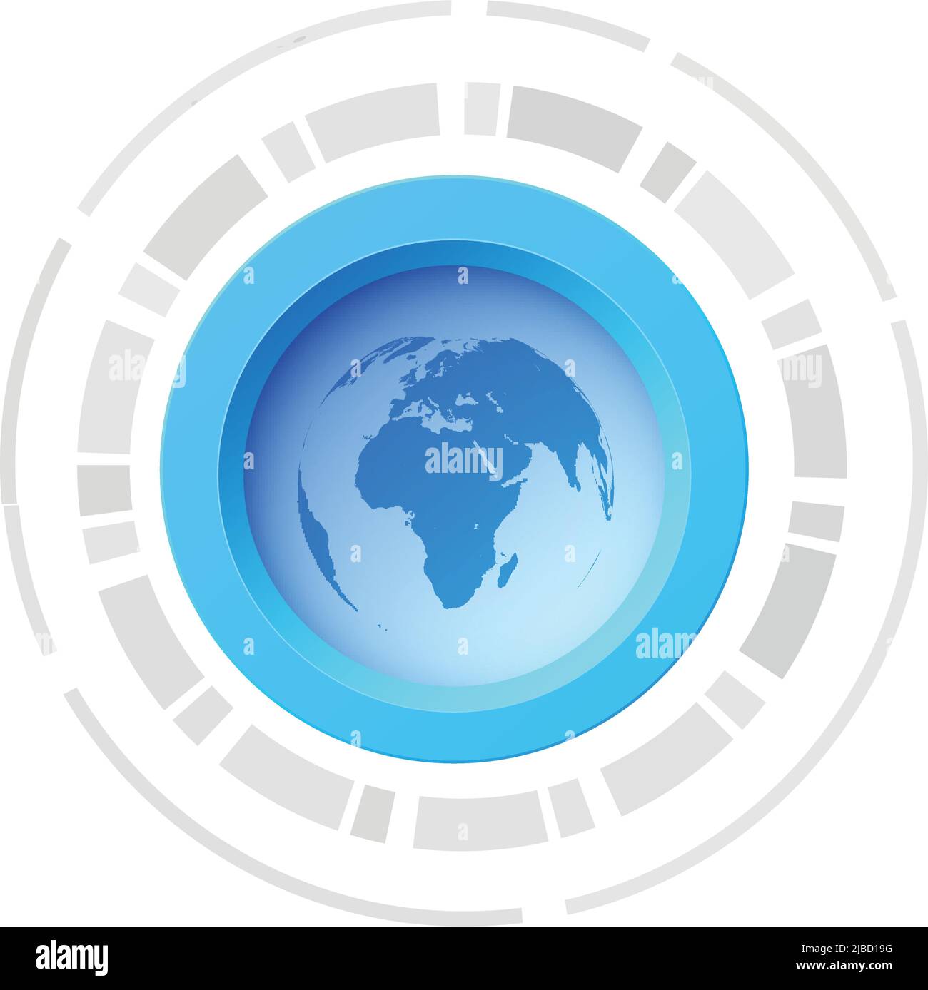 One electronic button concept with image of world map in the centre and ...