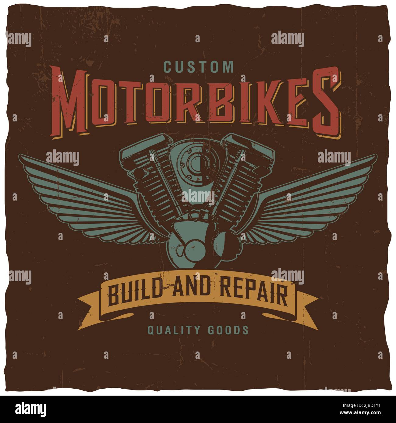 Custom motorbikes poster with words build and repair with hand drawn ...