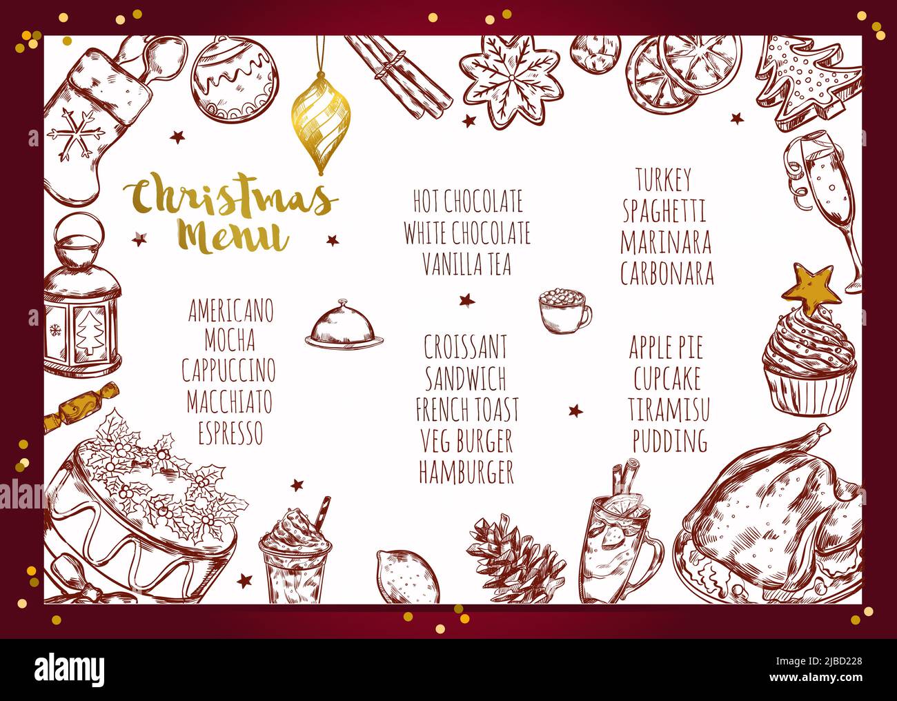 Christmas restaurant menu background with rectangular frame sketch ...