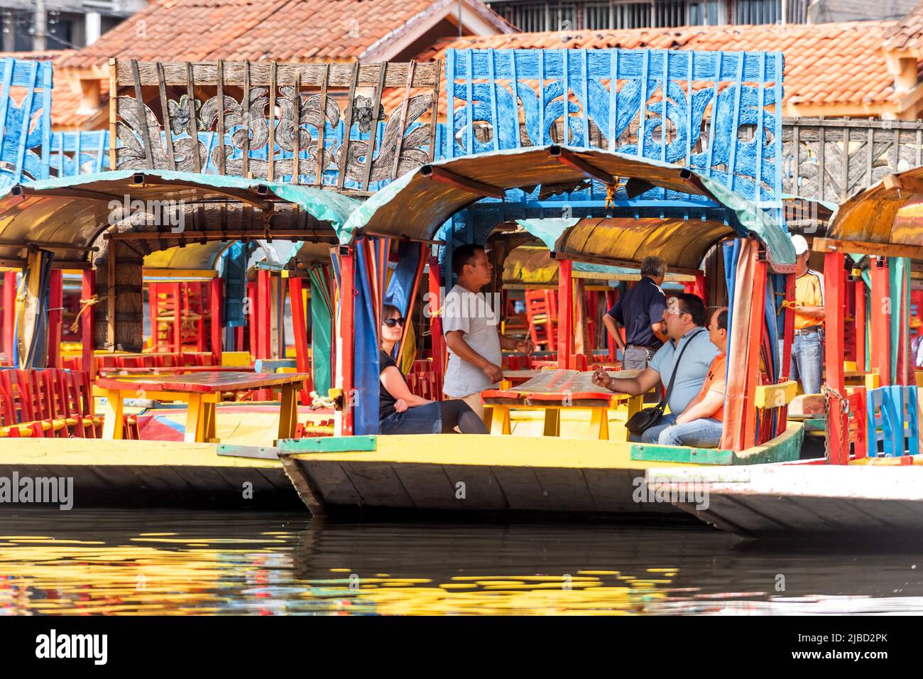 Mexico City, January 19th 2019: Families enjoying a traditional day out cruising in flat ...