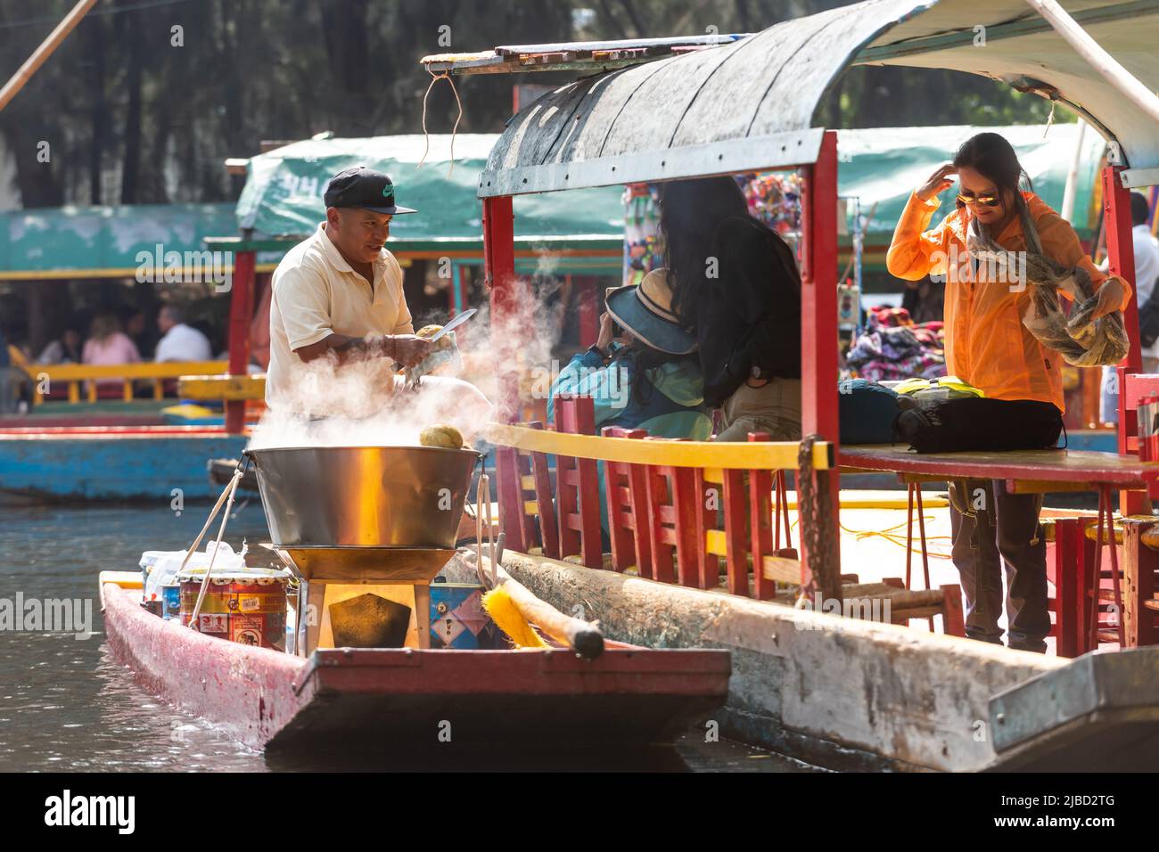 Mexico City, January 19th 2019: Families enjoying a traditional day out cruising in flat ...