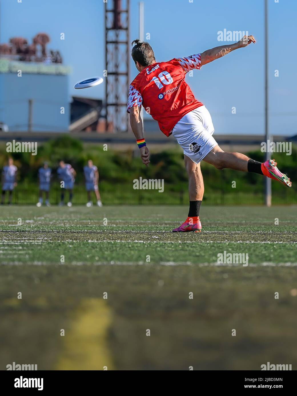 Ultimate frisbee competition match - AUDL professional players throw ...