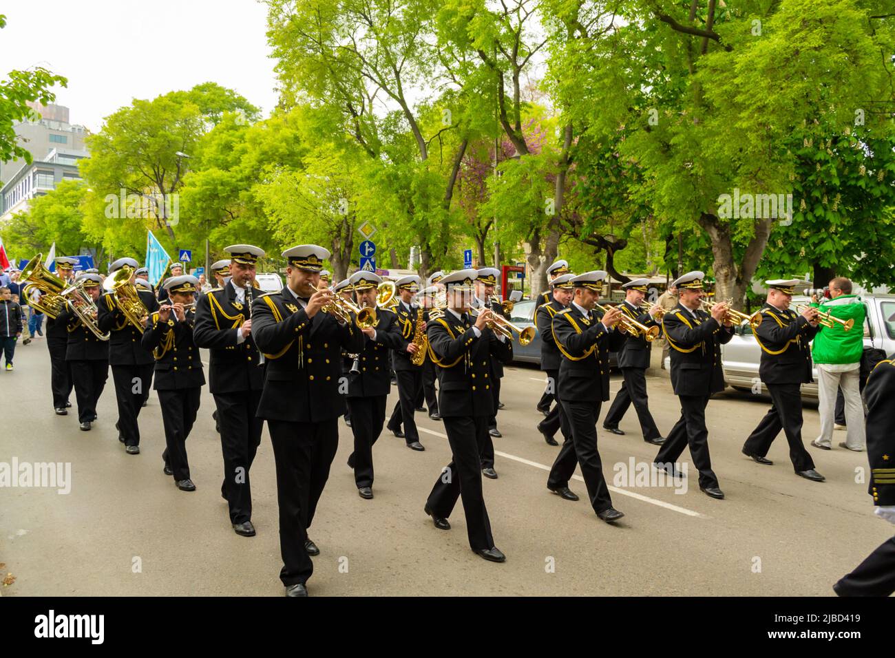 The crew members of the tall ships marching on Varna city main street ...