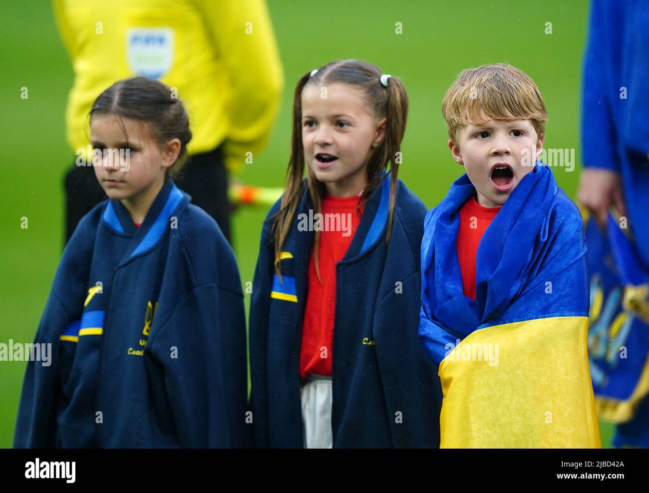 Mascots in Ukraine flags and tracksuits before the FIFA World Cup 2022 ...