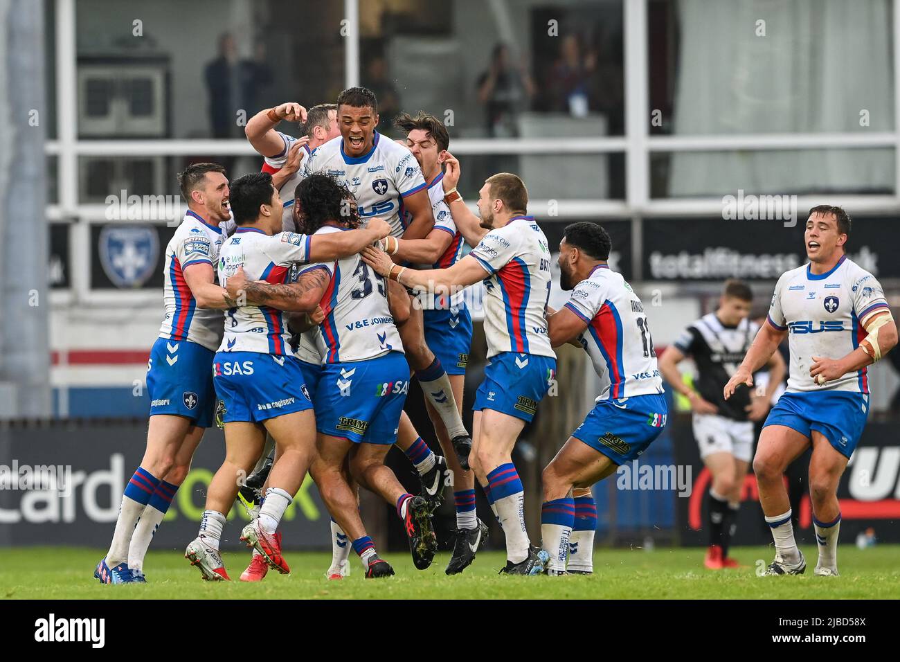Jacob Miller (6) of Wakefield Trinity celebrates his golden point ...