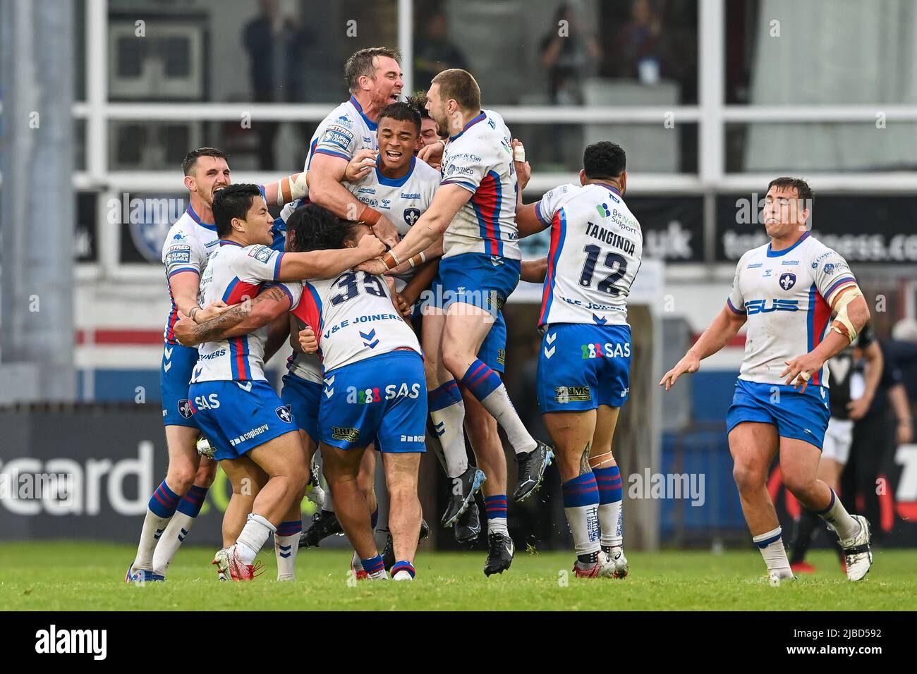 Jacob Miller (6) of Wakefield Trinity celebrates his golden point ...