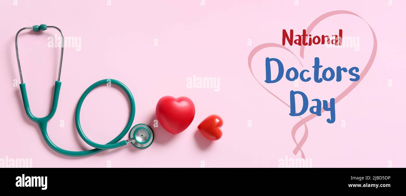 Modern stethoscope and hearts on pink background. National Doctors Day ...
