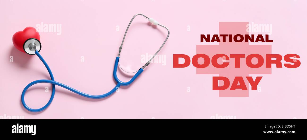 Modern stethoscope and heart on pink background. National Doctors Day ...