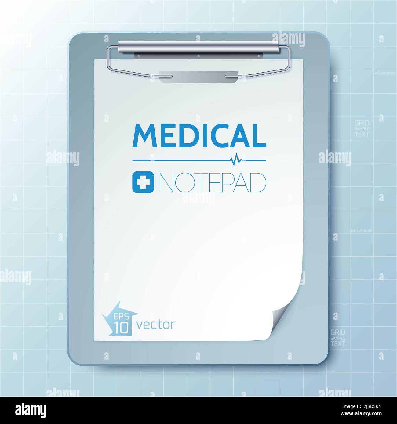 Medical tool template with clipboard and blank paper sheet on light ...