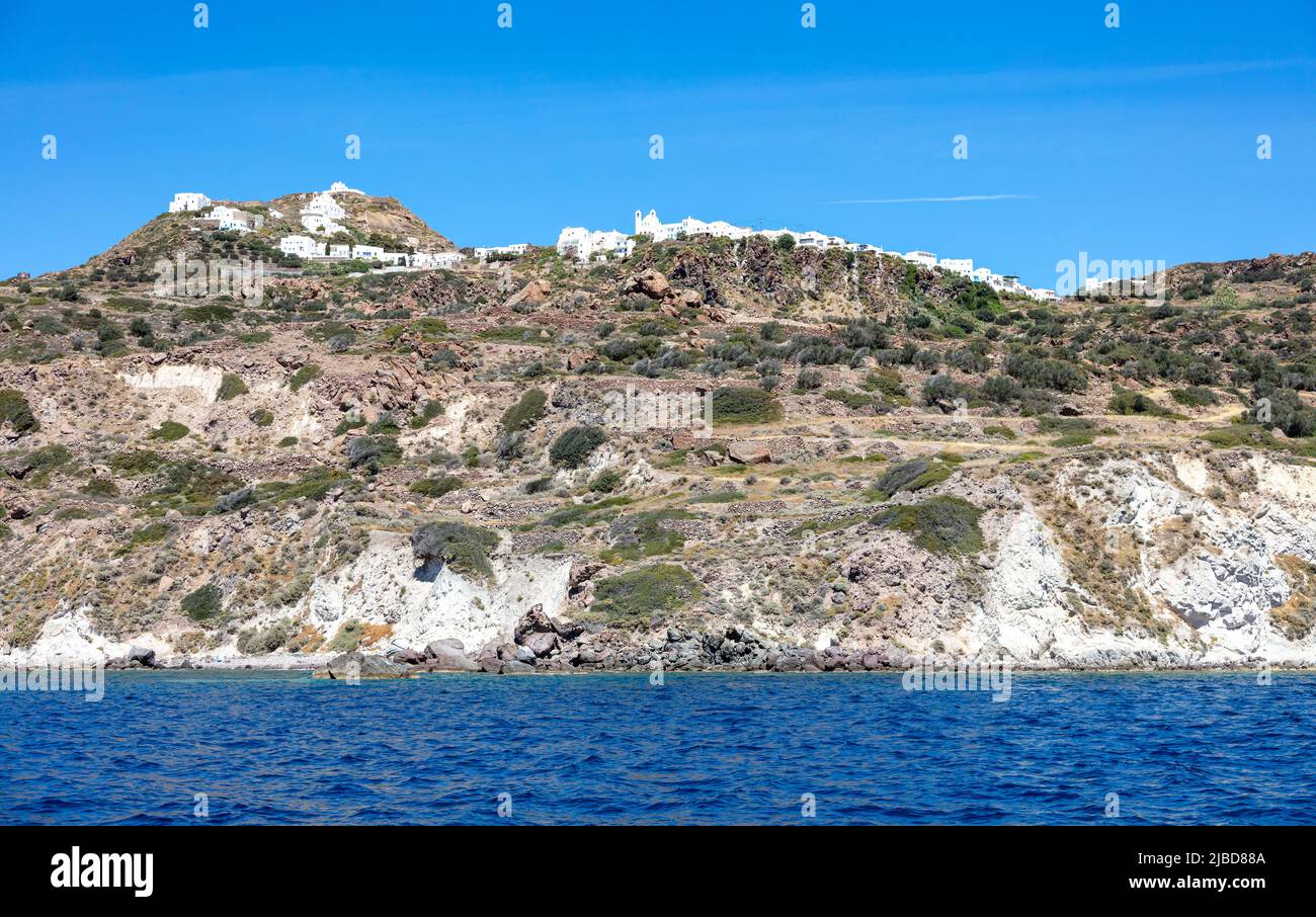 Cyclades Greece. Milos island, traditional buildings uphill, Plaka ...