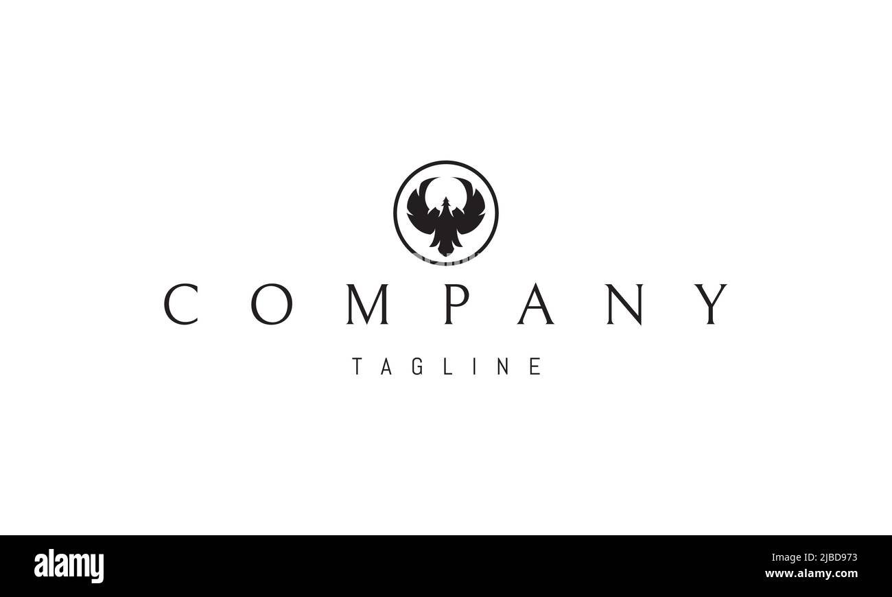Vector logo on which an abstract image of a hawk with raised wings in a ...