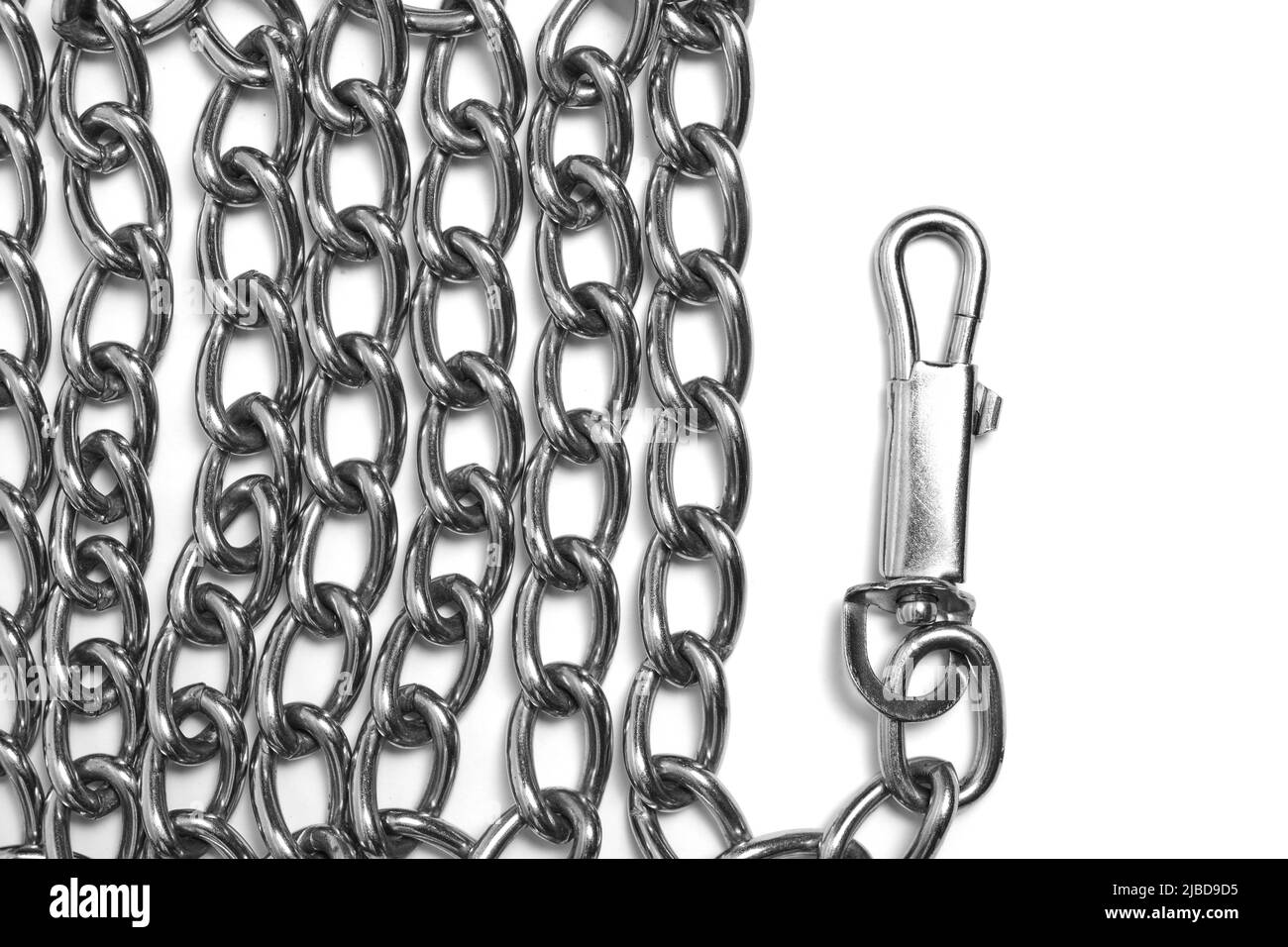 Nickel plated metal chain with carabiner white background, insulated ...