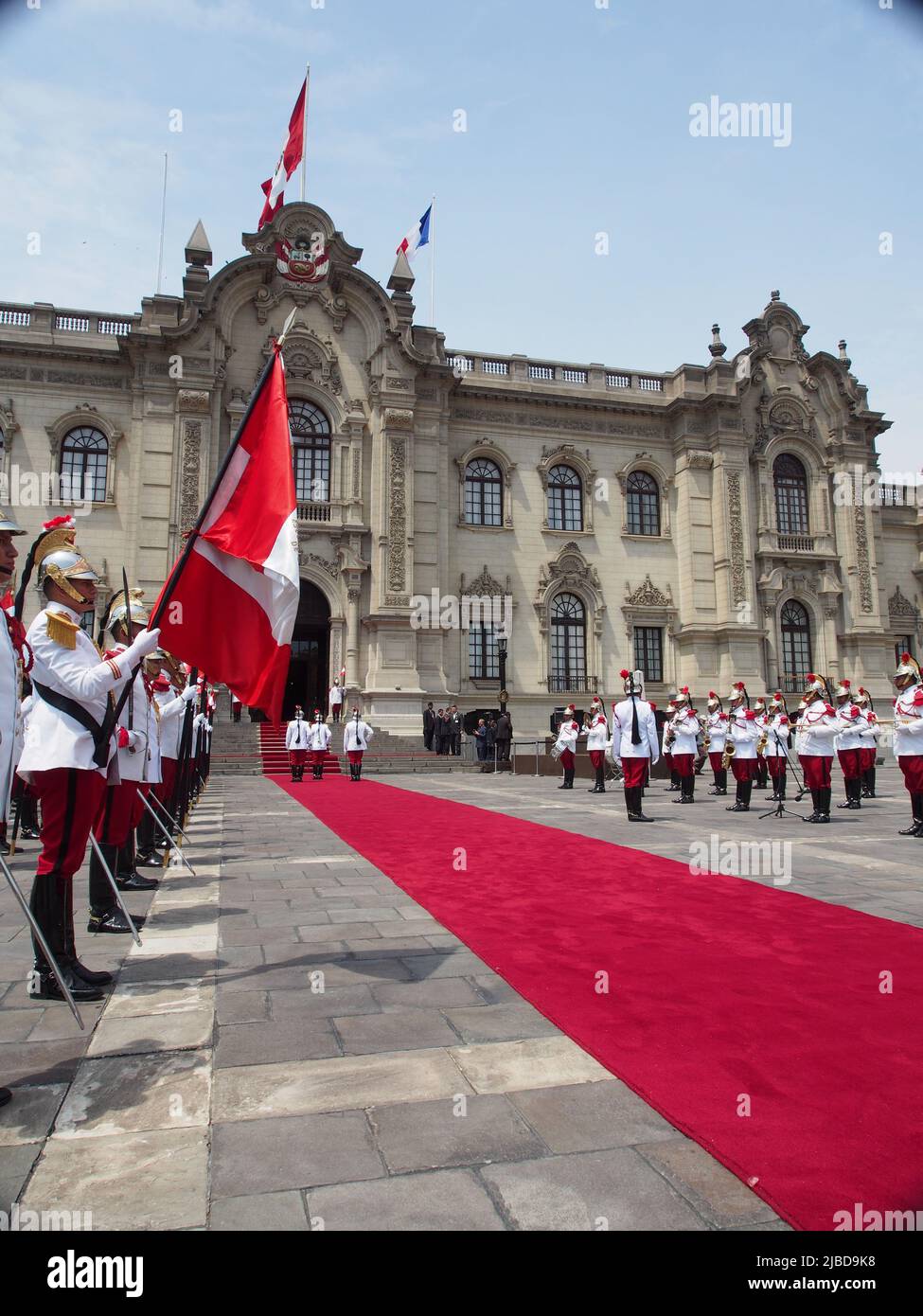 Facade, courtyard of honor and red carpet of the government palace of ...