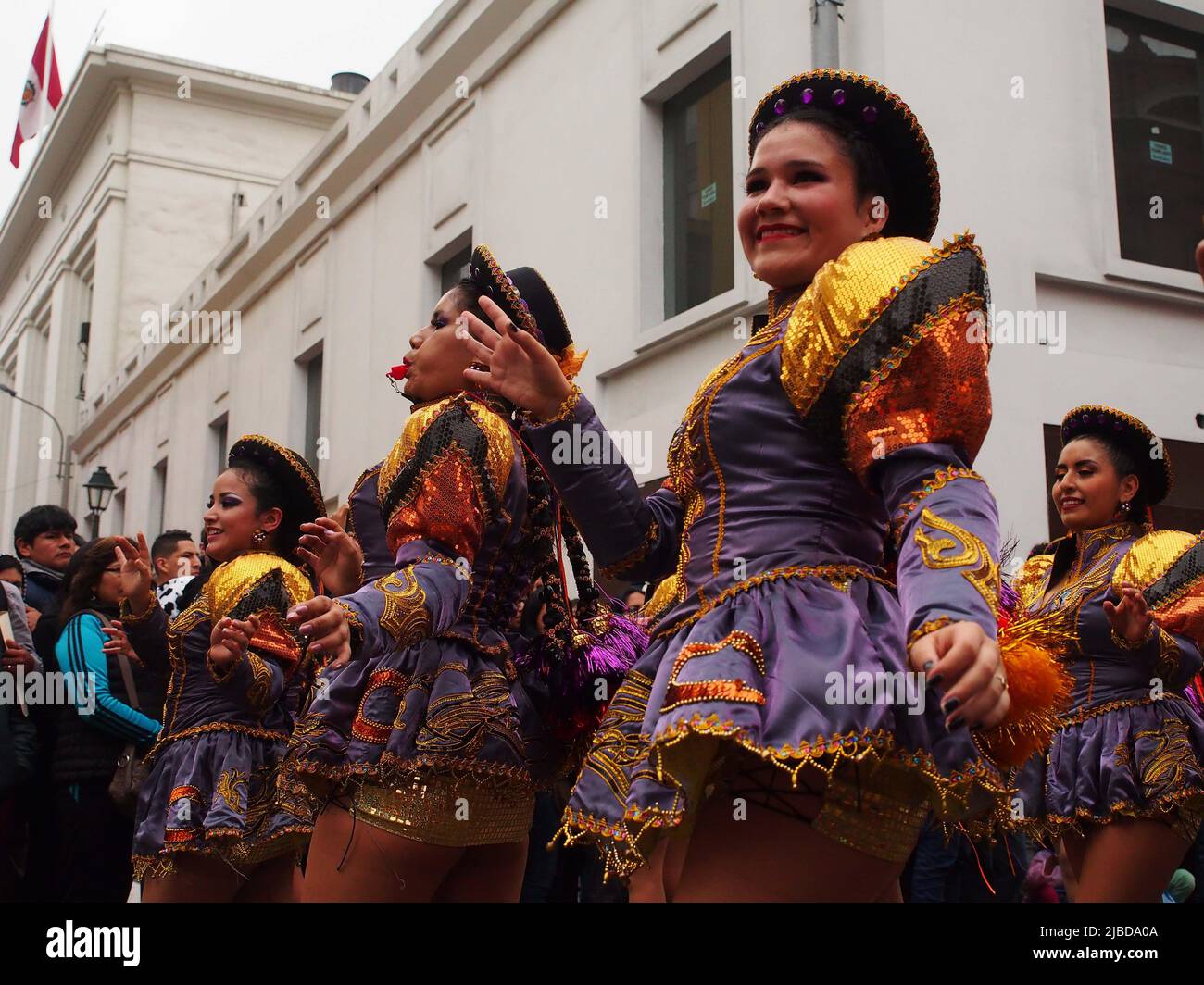 Group of girls performing a traditional dance of Puno. The municipality ...