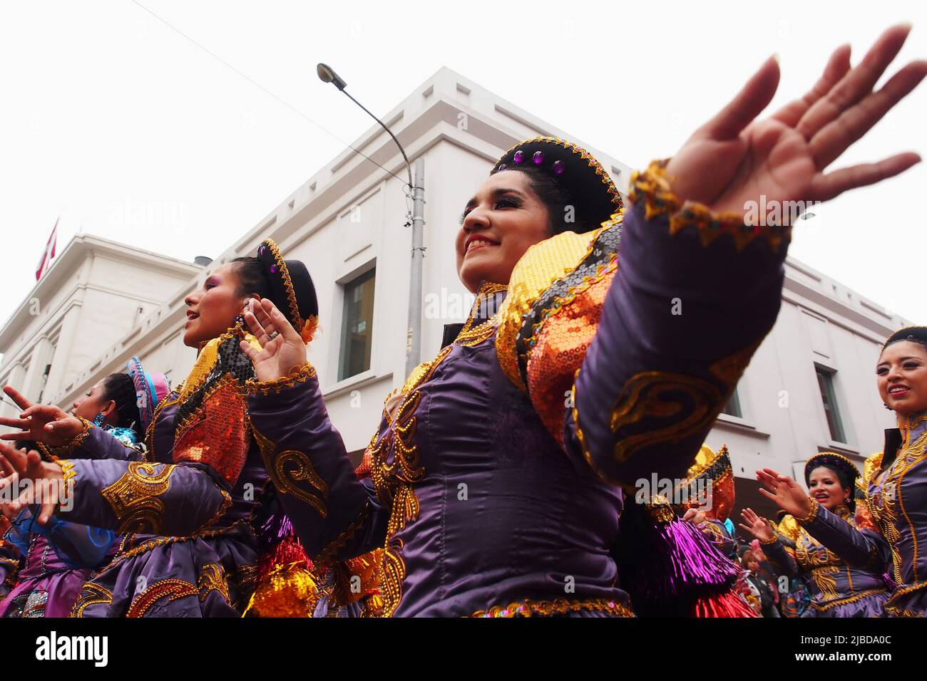Group of girls performing a traditional dance of Puno. The municipality ...