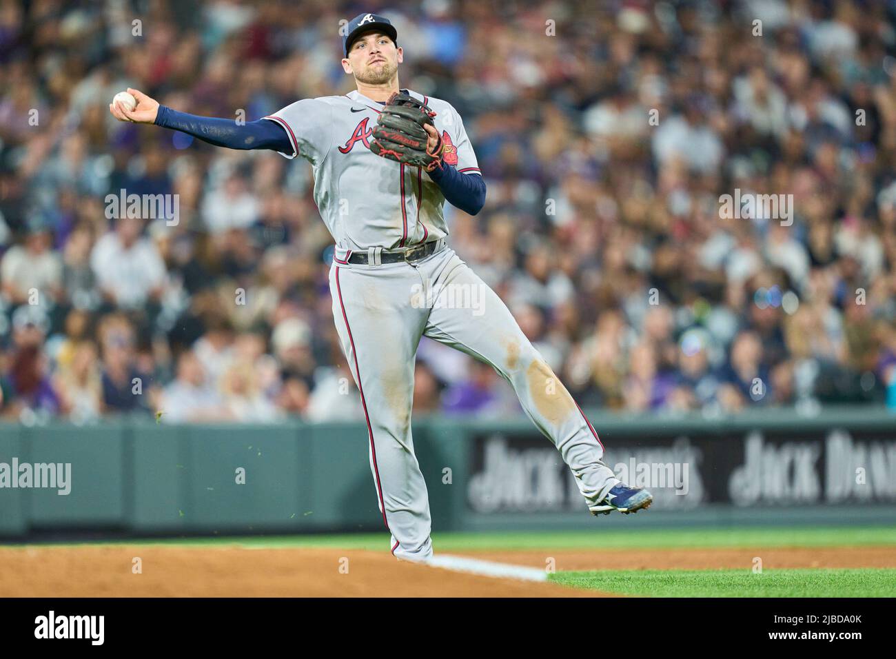 Denver CO, USA. 4th June, 2022. Atlanta third baseman Austin Riley (27 ...