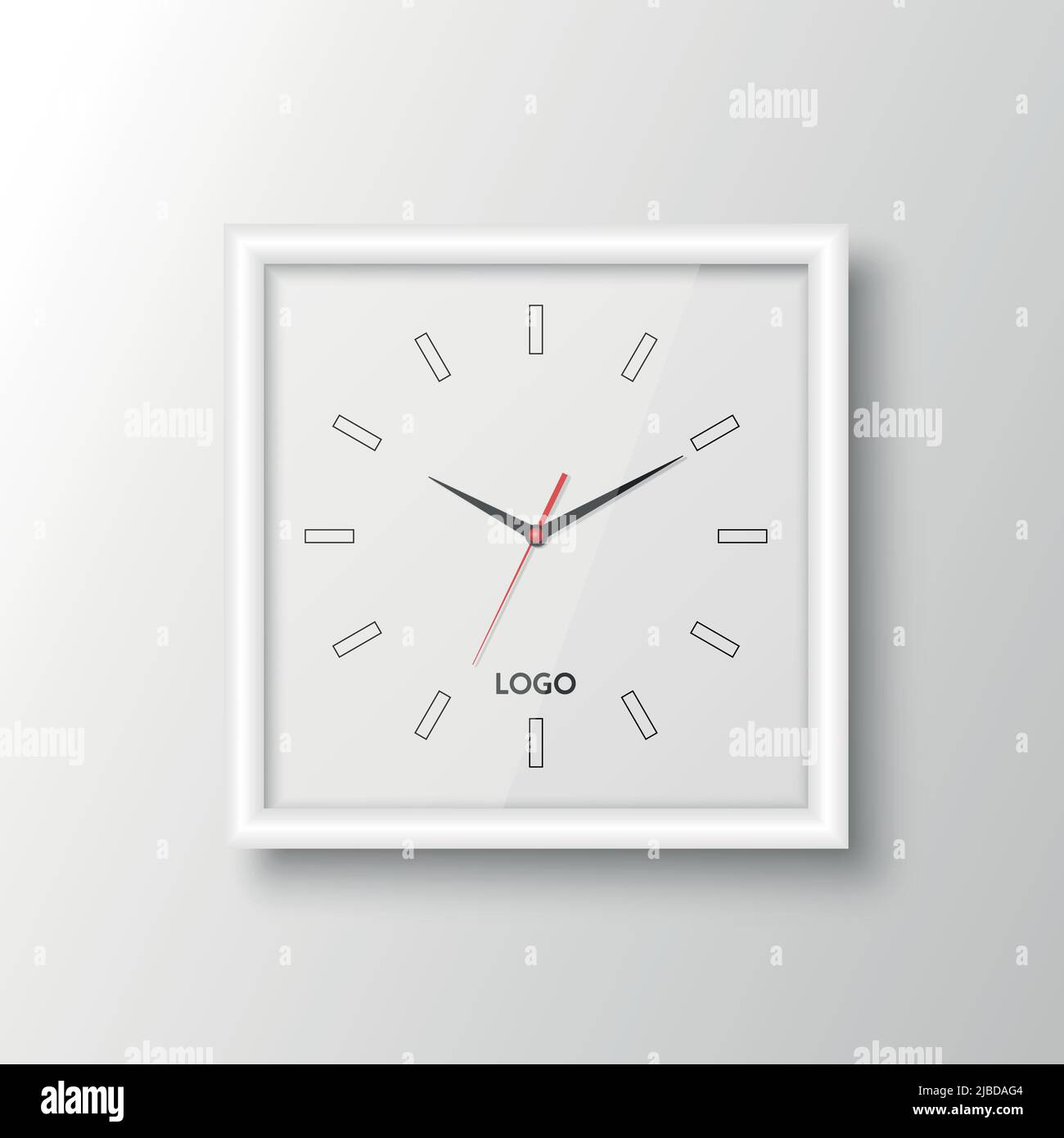 Vector 3d Realistic Square White Wall Office Clock Design Template ...