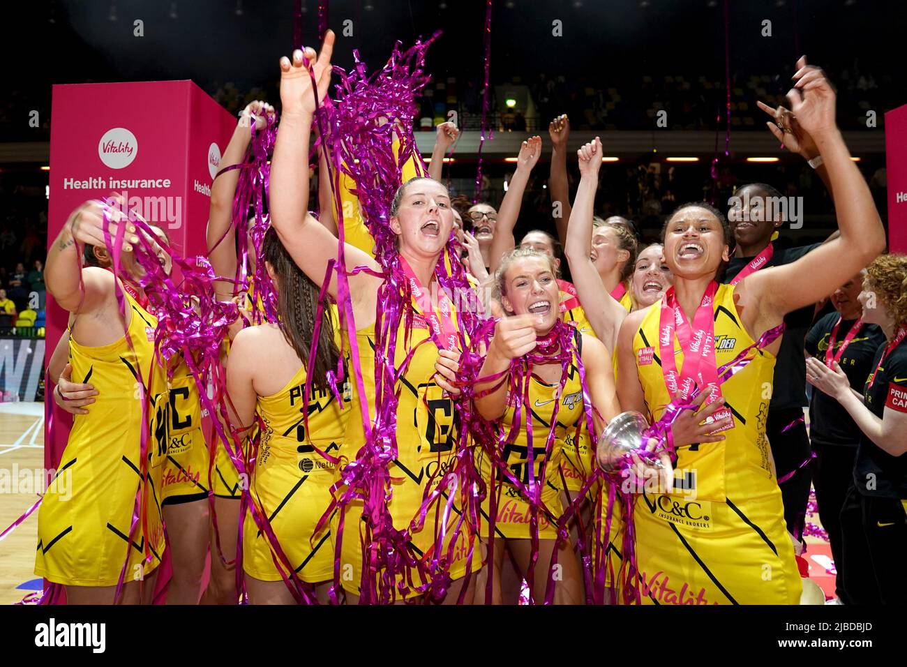 Manchester Thunder's players celebrate winning the final during the ...