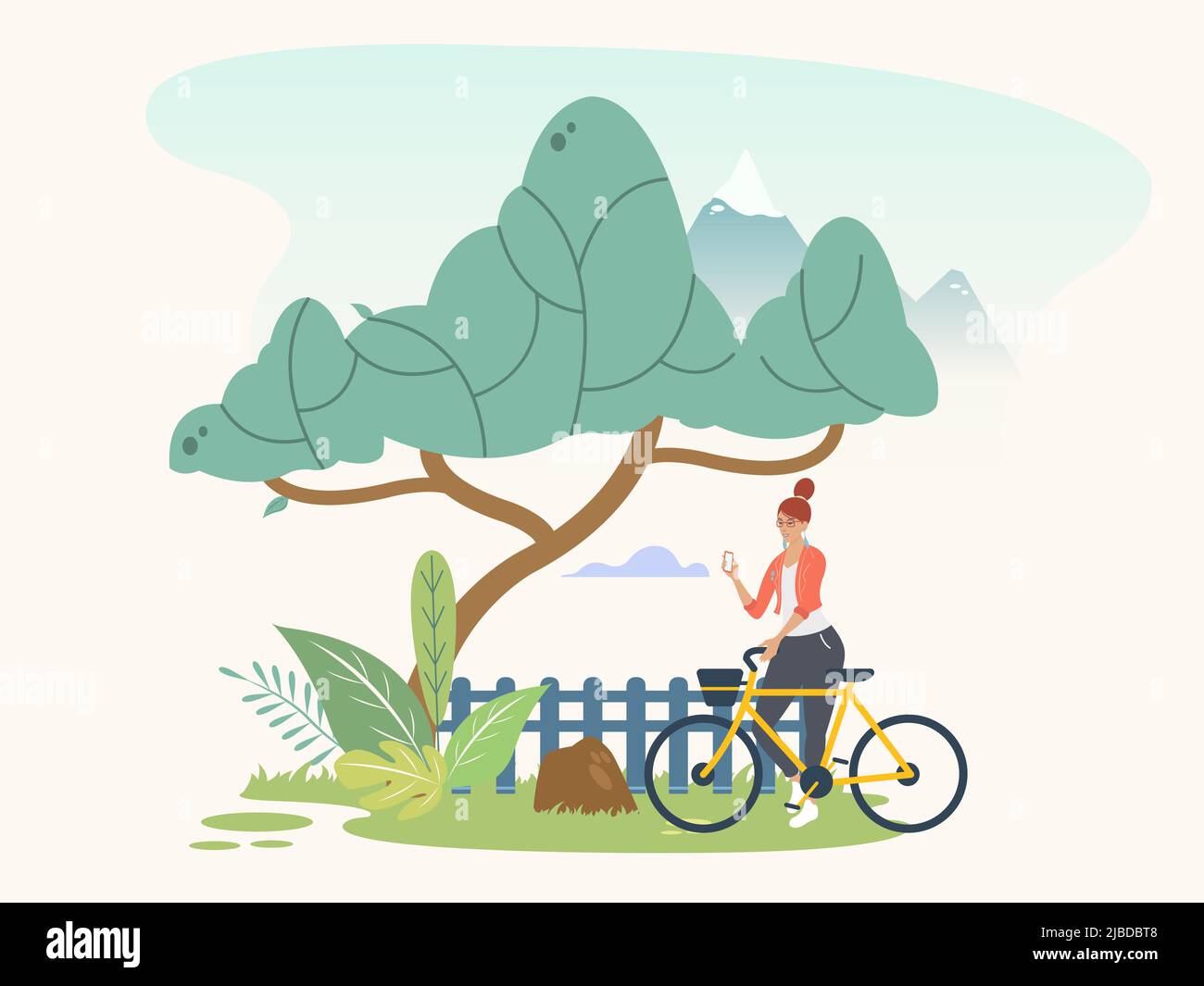 Nature bike ride. Electric transportation. Renewable energy concept ...